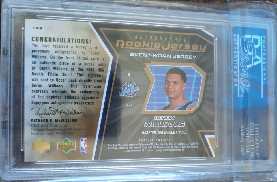 2006 SPX-ROOKIE JERSEY-DERON WILLIAMS ROOKIE AUTO-PSA 10-GEM MINT-/750 ...