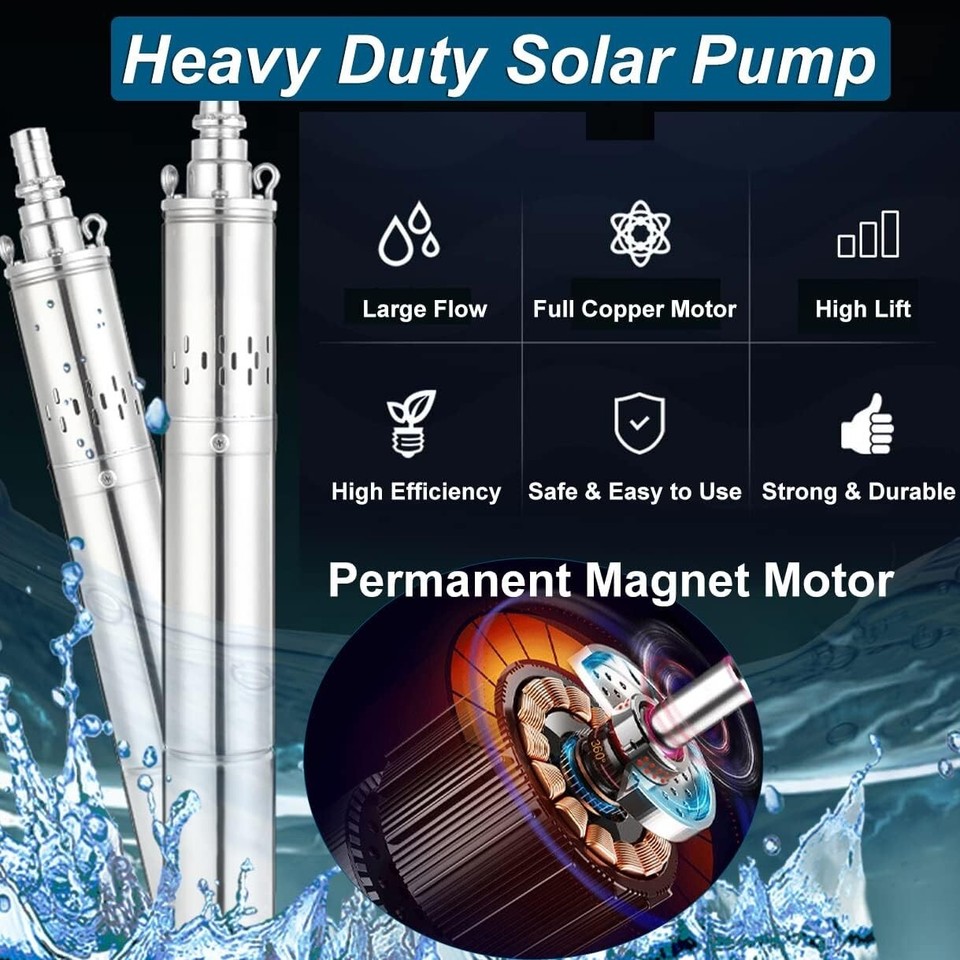 3" Solar Pump Submersible Pump Bore DC 48V 500W Deep Well Pump + MPPT ...