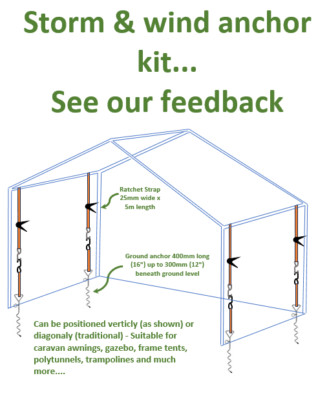 AWNING MARQUEE GAZEBO TENT STORM WIND STRAPS & GROUND HOLDING DOWN ...