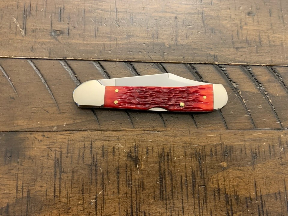 CASE XX LARGE COPPERLOCK KNIFE DARK RED BONE PEACH SEED HANDLES w/BOX ...