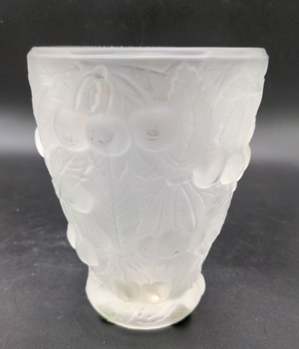 Vtg Satin Art Glass Vase Cherries in Relief by Weil-Czech Frosted 3D 5. ...