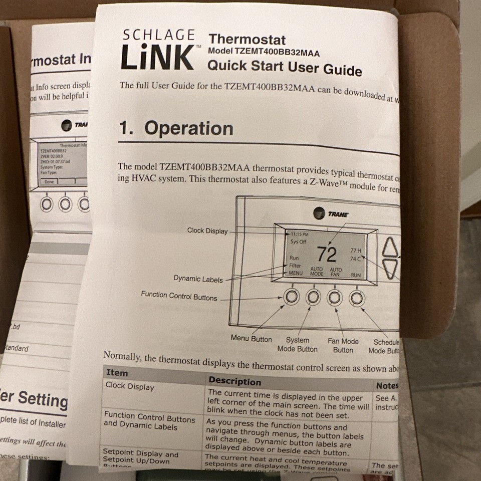 Trane Remote Energy Management Thermostat TZ45 (TZEMT400AB32MAA) Z-Wave ...