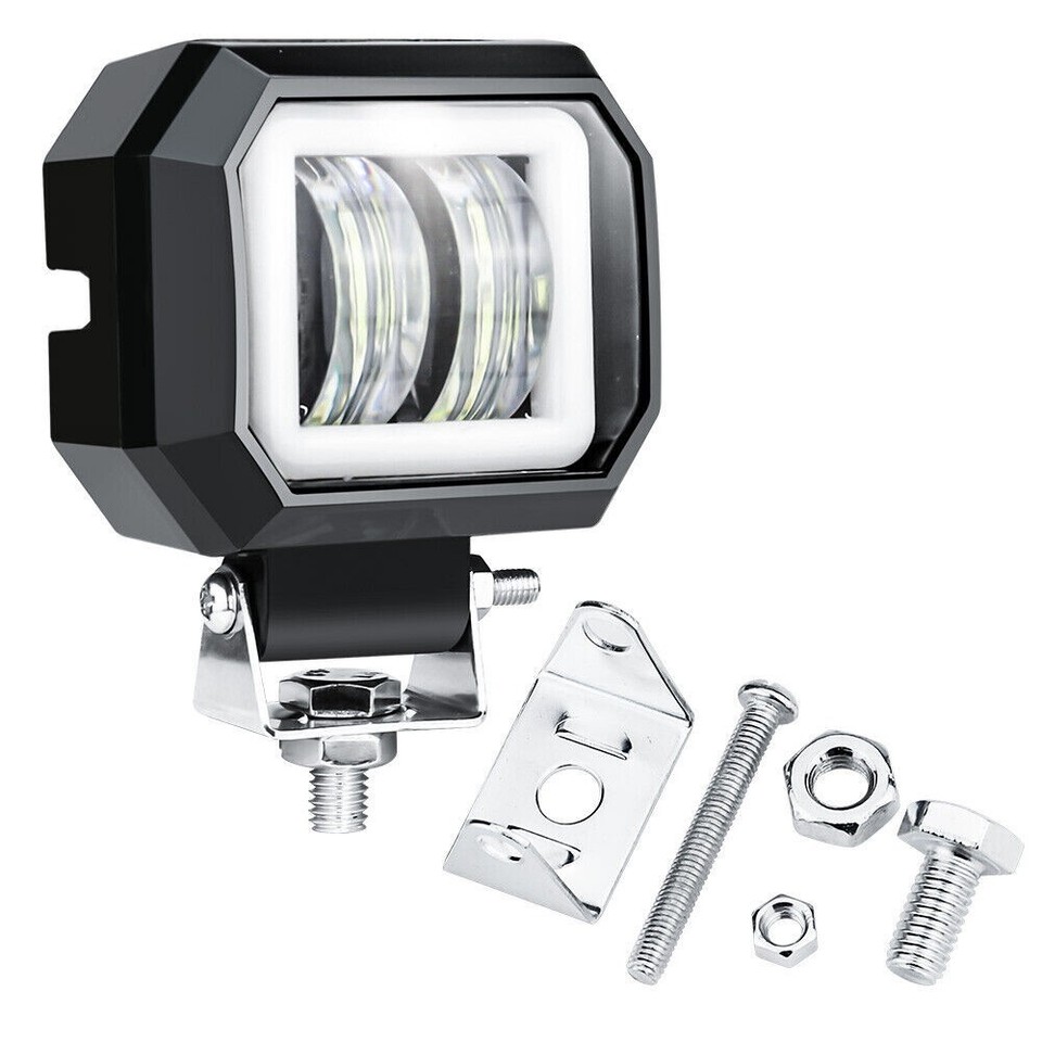 LED Work Light 3" 6X White Square Angel Eyes Halo Pods Offroad DRL ATV ...