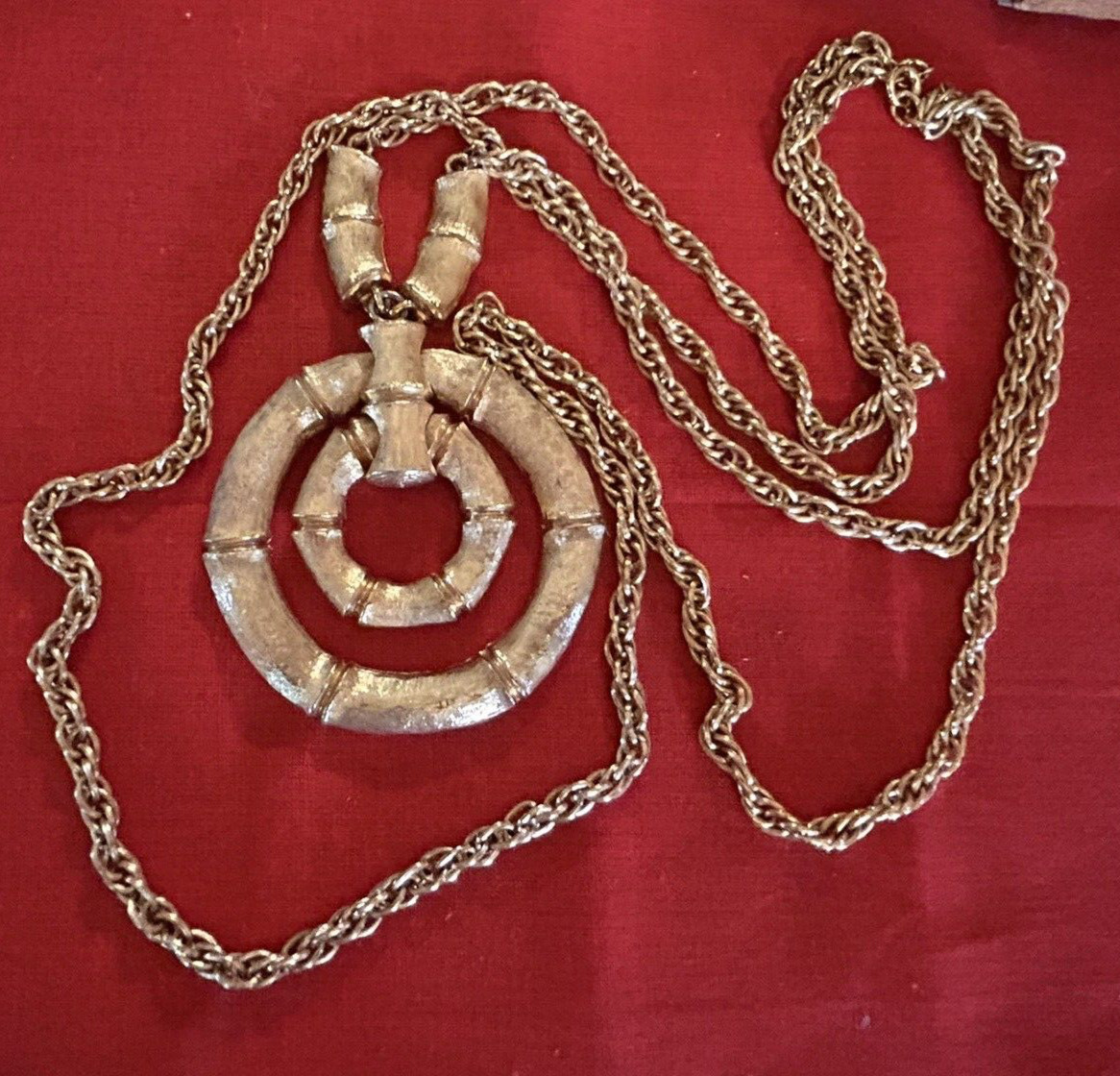 Vintage Napier Brushed Gold Tone Double Chain Bamboo … - Gem