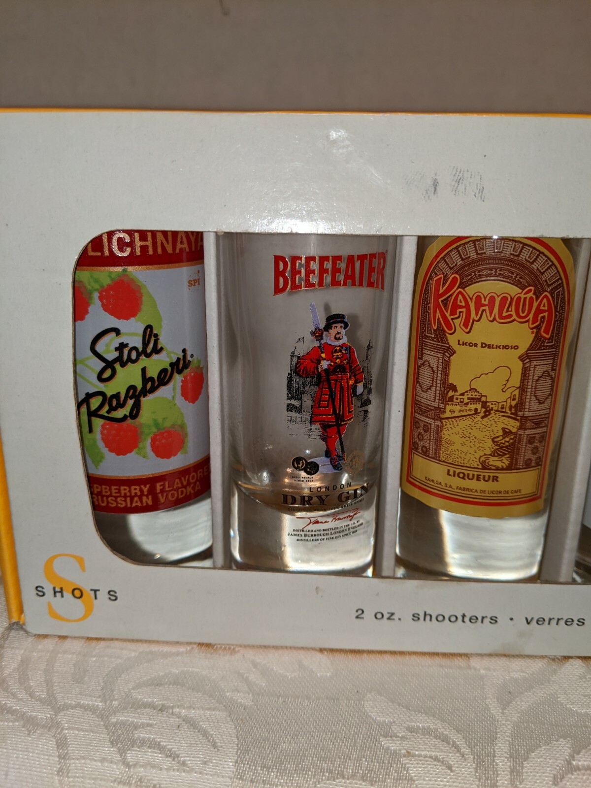 LUMINARC Boxed Set of 6 - 2oz Shooters Stoli Beefeater Kahlua Malibu ...