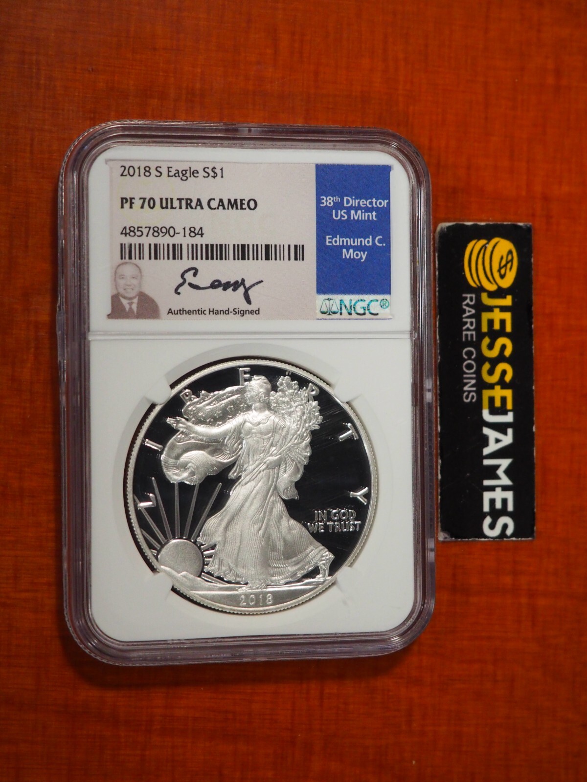 2018 S PROOF SILVER EAGLE NGC PF70 ULTRA CAMEO EDMUND MOY HAND SIGNED ...
