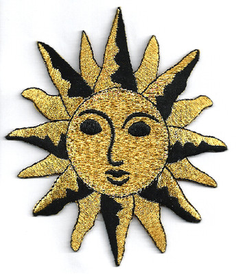 SUN W/FACE METALLIC GOLD/BLACK EMBROID IRON ON APPLIQUE | eBay
