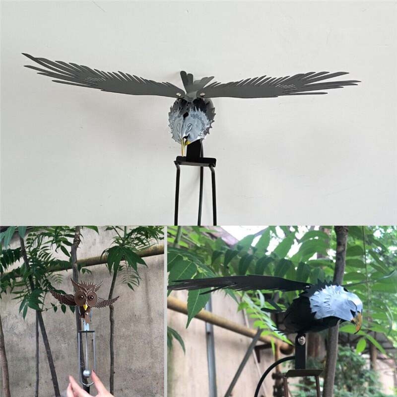 Wind Powered Kinetic Sculpture Eagle Owl Garden Yard Stake Rocking ...
