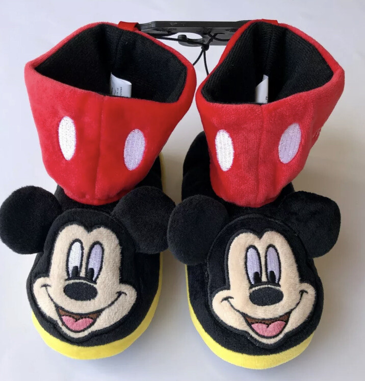 Mickey Mouse Slippers Boys 9-10 Girls Booties Hard Sole Disney New 1161 ...