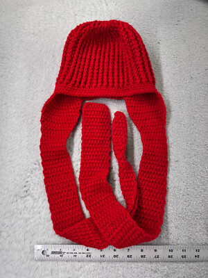 Beanie Toque Adult Red Knit Long Ear Flaps Acrylic Blend Winter Snow ...
