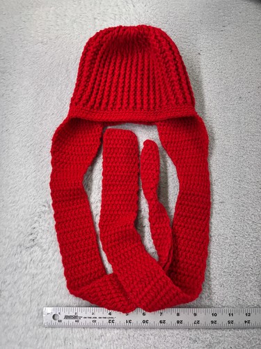 Beanie Toque Adult Red Knit Long Ear Flaps Acrylic Blend Winter Snow ...
