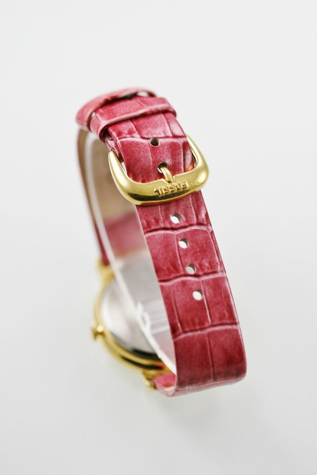 Jemis Watch Womens Stainless Steel Gold Leather Pink Water Resist White ...