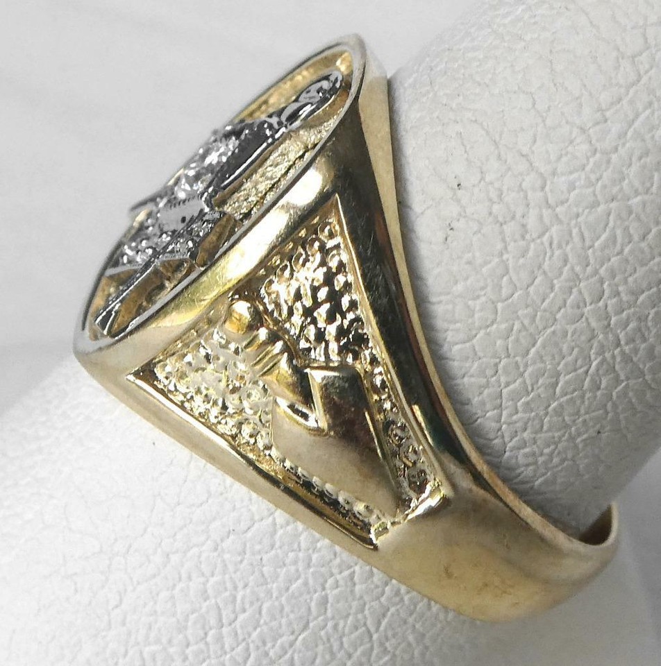 Heavy Vintage 14k Gold Diamond Masonic Freemason Ring New Old Stock Sz ...