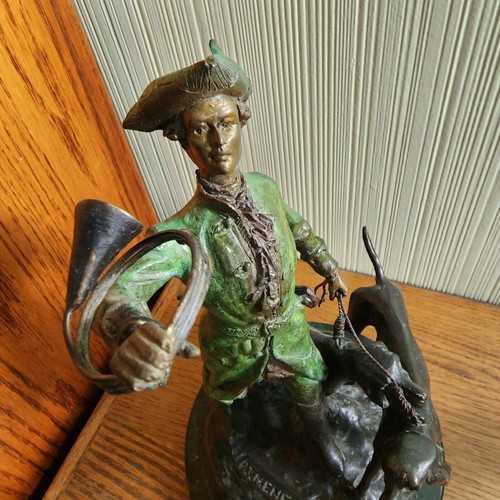 Bronze Hunter with Horn & Hounds French signed P.J. Mene (Pierre-Jules ...