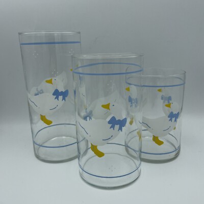 Vintage Geese Goose Duck Blue Bow Libbey Anchor Hocking 80’s Drinking ...
