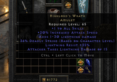 Diablo 2 Highlord's Wrath Amulet Top DPS Amulet 💥SC 💥 PC Xbox Non ...