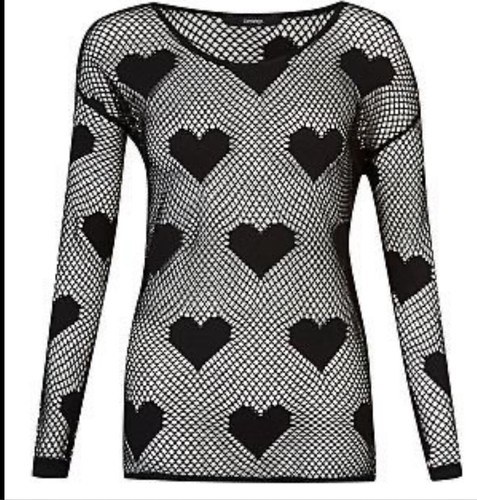 mesh heart black top blouse long sleves size 14 | eBay