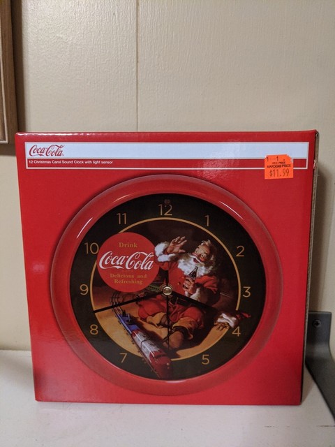Coca-cola Santa With Train Musical Christmas Carols Sound Clock 8 Inch ...