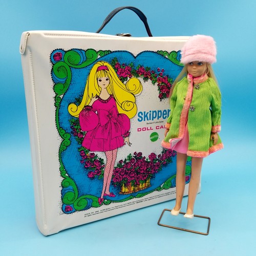 Vintage 1963 Mattel Skipper Doll In Black Label Coat W/ 1969 Carry Case ...