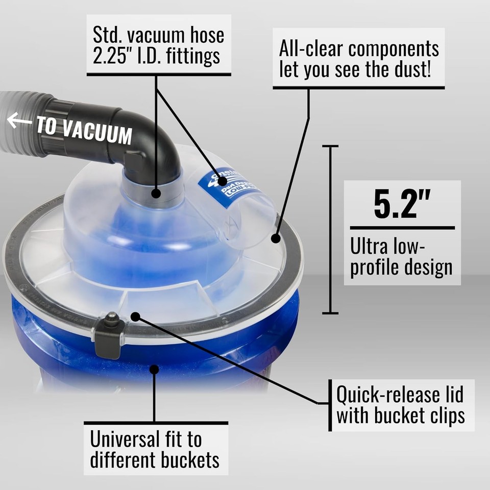 Dust Deputy Low-Pro Plus Cyclone Dust Separator,Fits Standard 5 Gallon ...