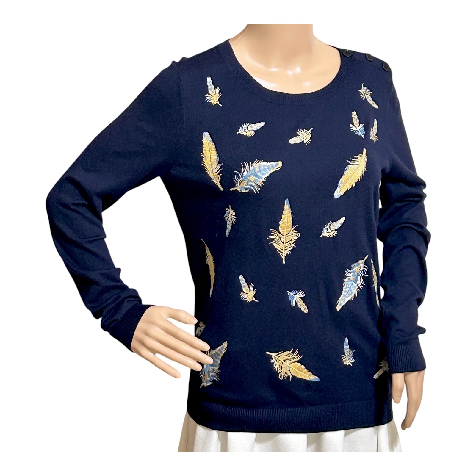 Talbots Womens Pullover Novelty Sweater S Navy Blue Embroidered ...