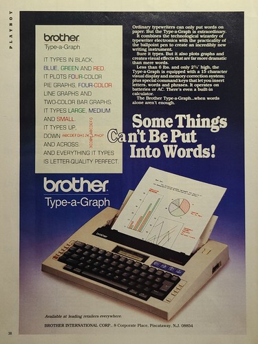 Brother Typewriter Plotter Pie Chart Line Graph 1980's Vintage Print Ad ...