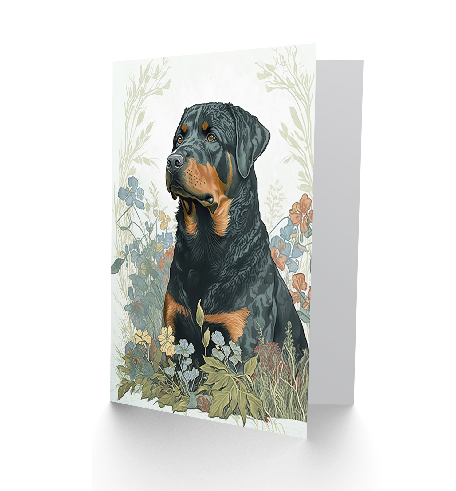 Rottweiler Dog Flower Field Watercolour Art Birthday Greeting Card With ...