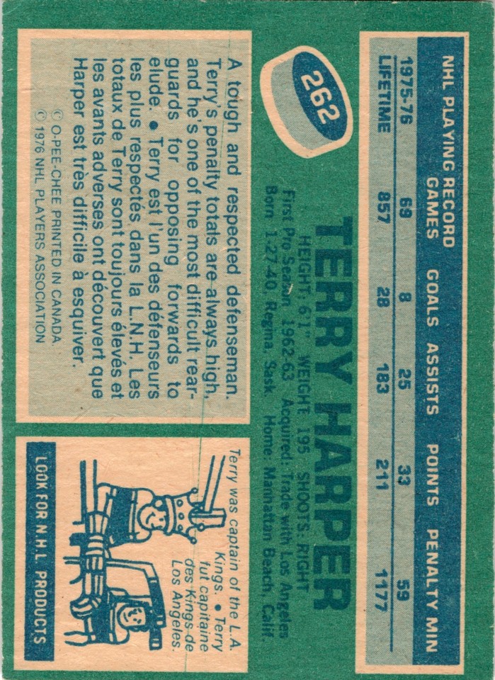 1976 Topps #262 Terry Harper Great! Free ship! | eBay
