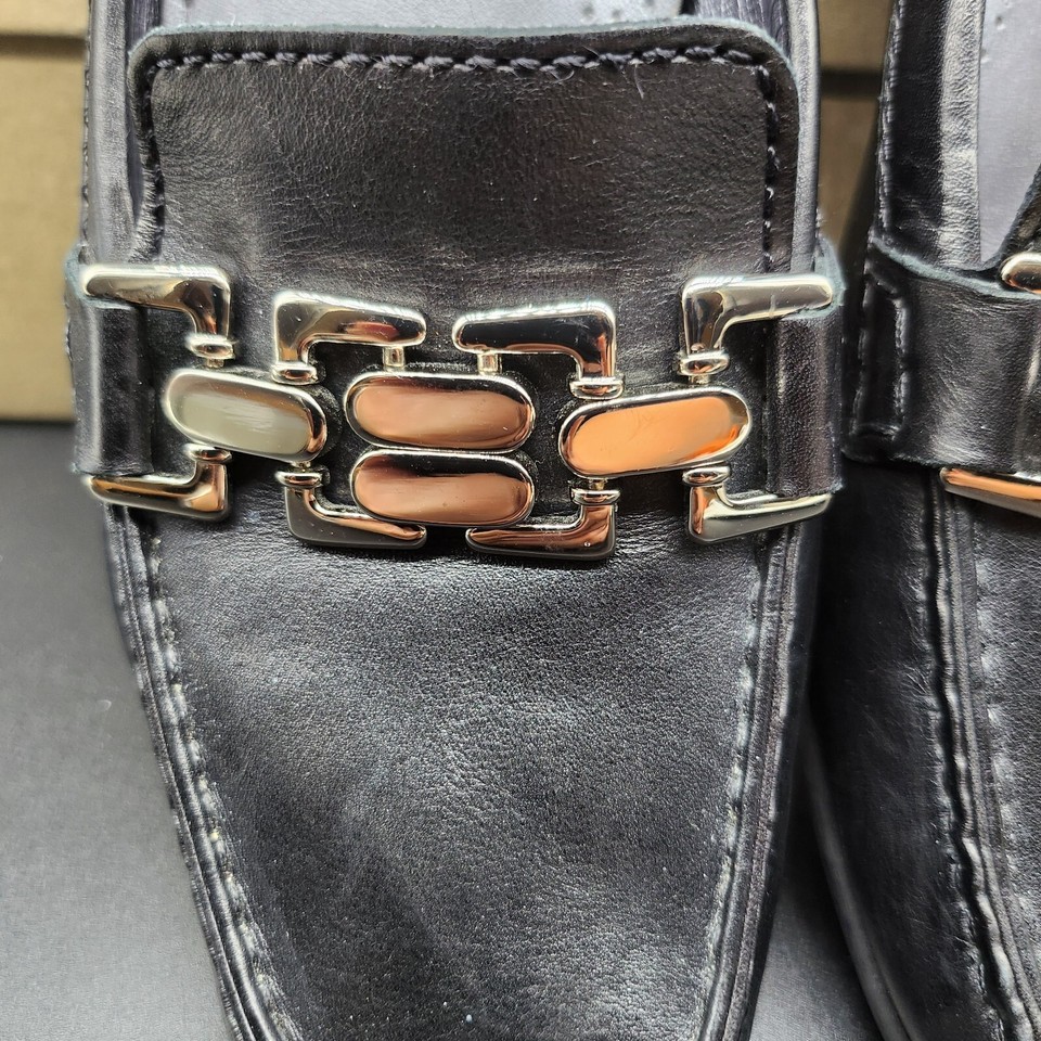 COLE HAAN ANJALI MOC Silver Chain Black Leather Loafers Shoes 7B ...