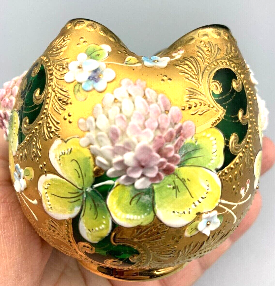 ART GLASS VASE BOWL BOHEMIAN MURANO MOSER CZECH ENAMELED GOLD GILT TRE ...