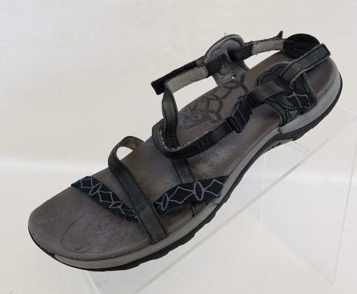 Merrell Sandals Black Leather Strap Open Toe Water Sport Hook Loop ...