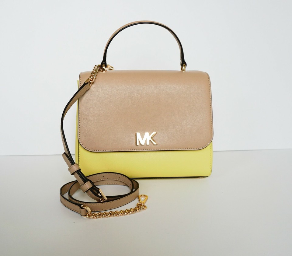 MICHAEL KORS MOTT MEDIUM TOP HANDLE SMOOTH LEATHER SHOULDER BAG YELLOW ...