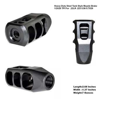 Heavy Duty Steel Tank Style Muzzle Brake 1/2X28 TPI For .22LR .223 5.56 ...