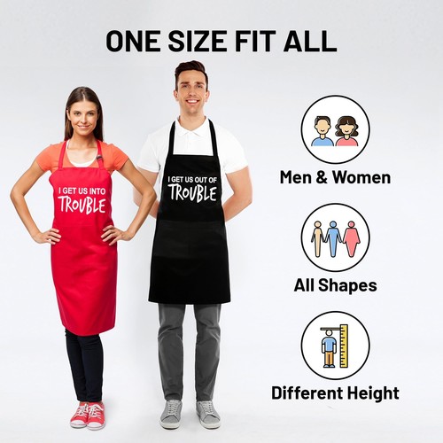 Funny Couple Aprons 2 Pack + Gift Bag — I Get Us Into Trouble I Get Us ...
