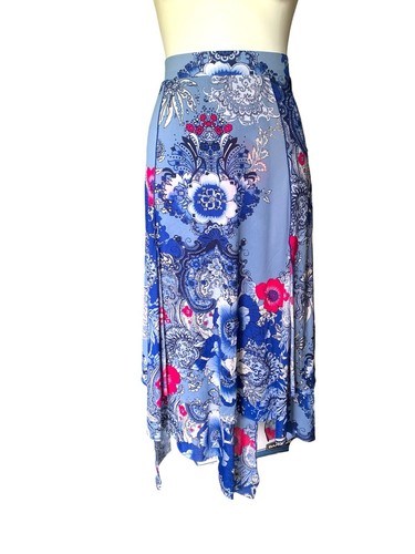 Womens CHICOS summer Boho flowy Scarf maxi midi skirt blue Floral print ...