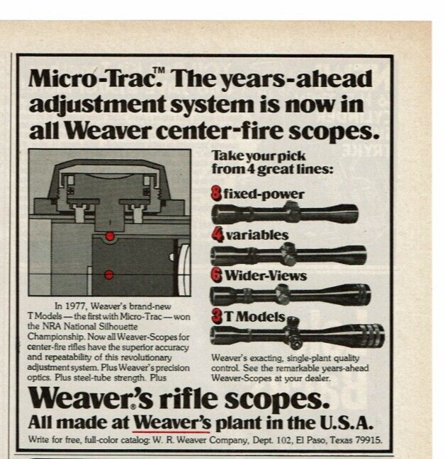 1978 Vintage Print Ad Weaver's rifle scopes Micro-Trac The years-ahead ...