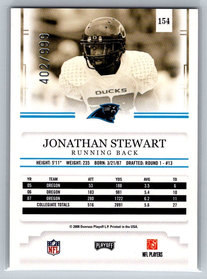 2008 Playoff Prestige #154 Jonathan Stewart Draft Picks Light Blue RC ...