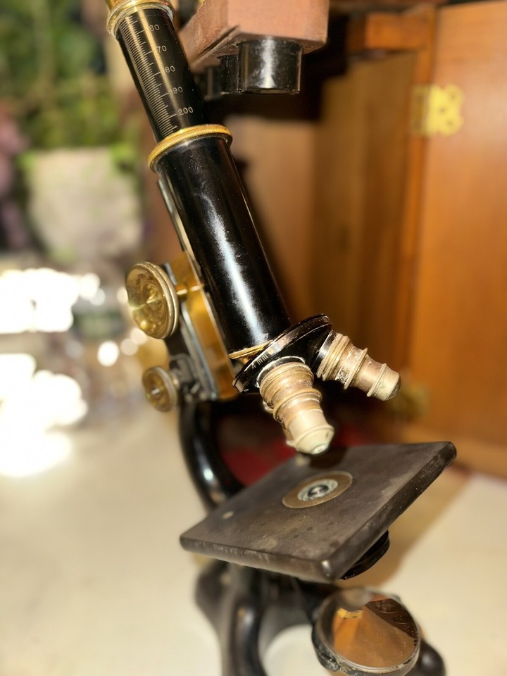 PAIR! PAIR! Antique Bausch & Lomb Brass Microscopes, With Wood Boxes ...
