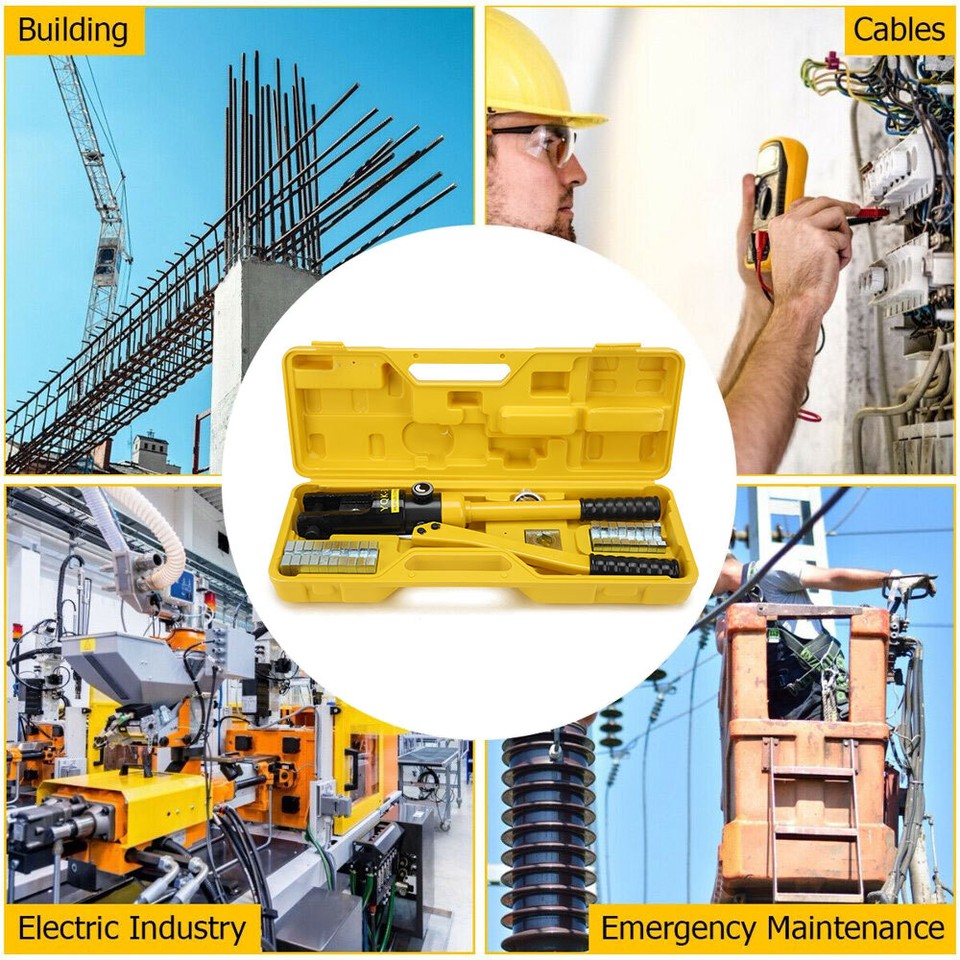 16 Ton Hydraulic Crimper Crimping Cable Lug Terminal Wire Tool Kit 6AWG ...