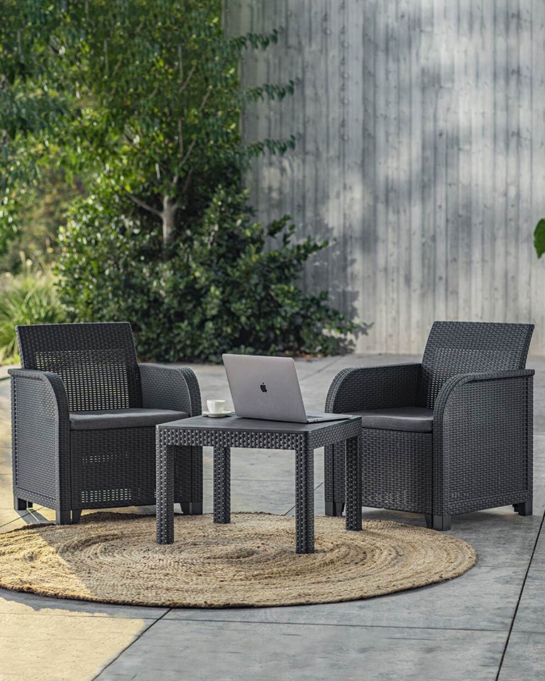 Keter Rattan Garden Furniture Set Bistro Chairs Table Patio Balcony Set ...