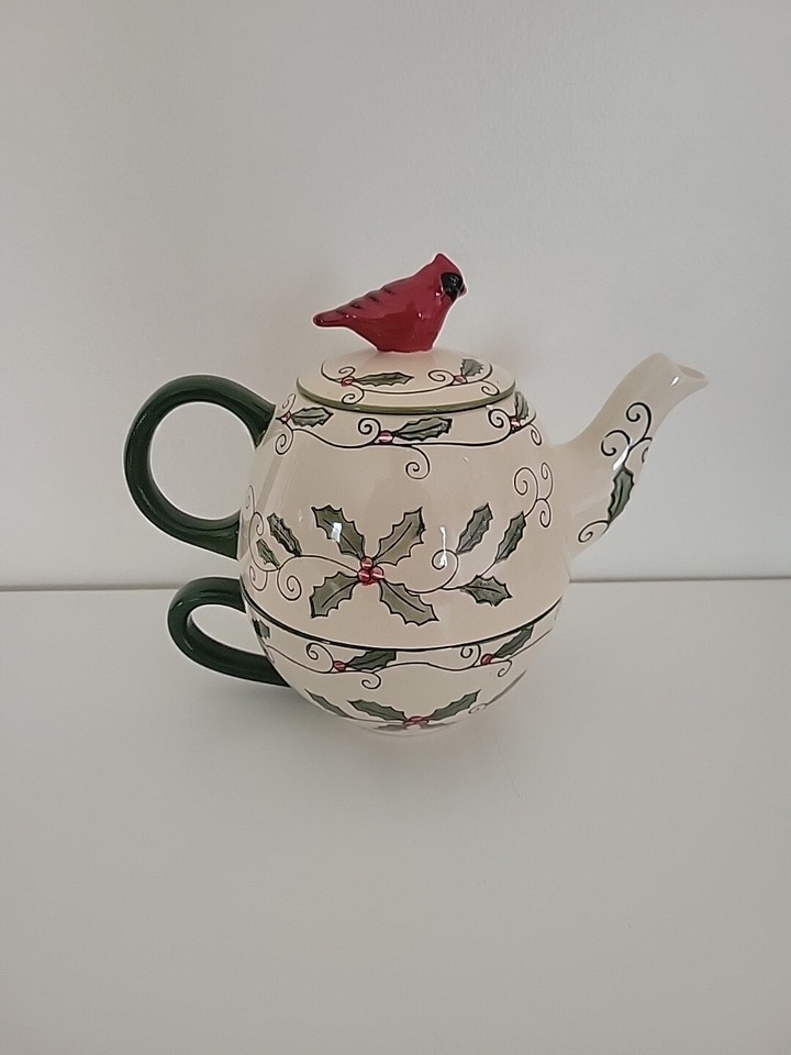 Temp-tations Tea Pot For One Ceramic Holly Cardinal Figural Tara 791970 ...