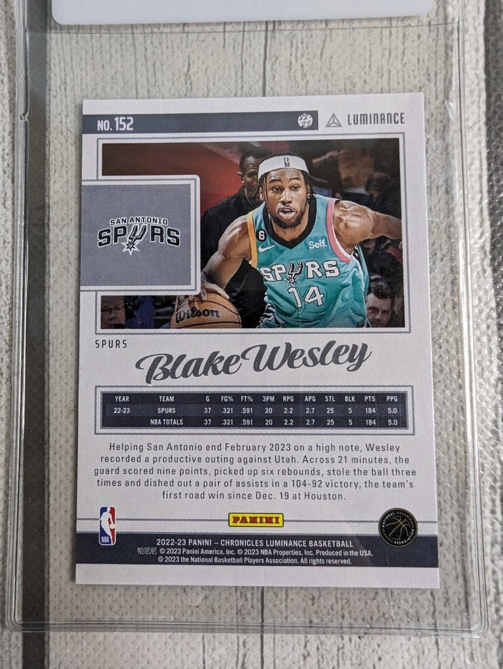 2022-23 Panini Chronicles - Blake Wesley #152 Luminance Rookie RC Spurs ...