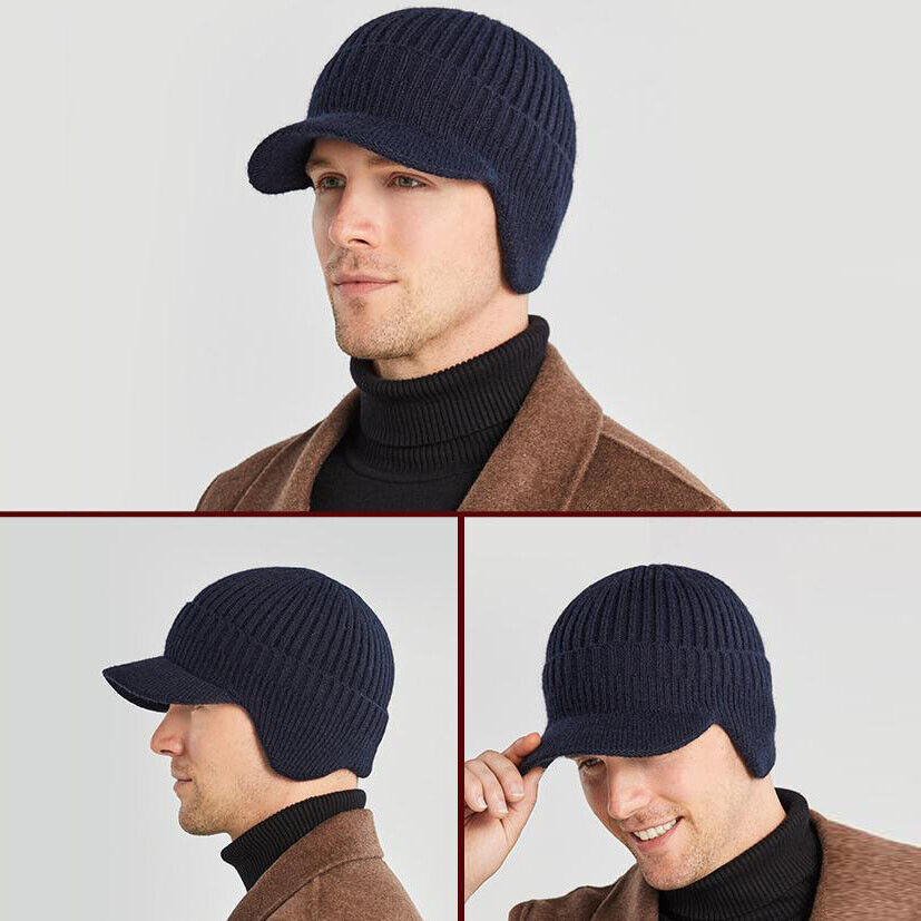 Men Women Knit Hat Winter Warm Stretch Beanie Ear Flaps Cap Outdoor ...