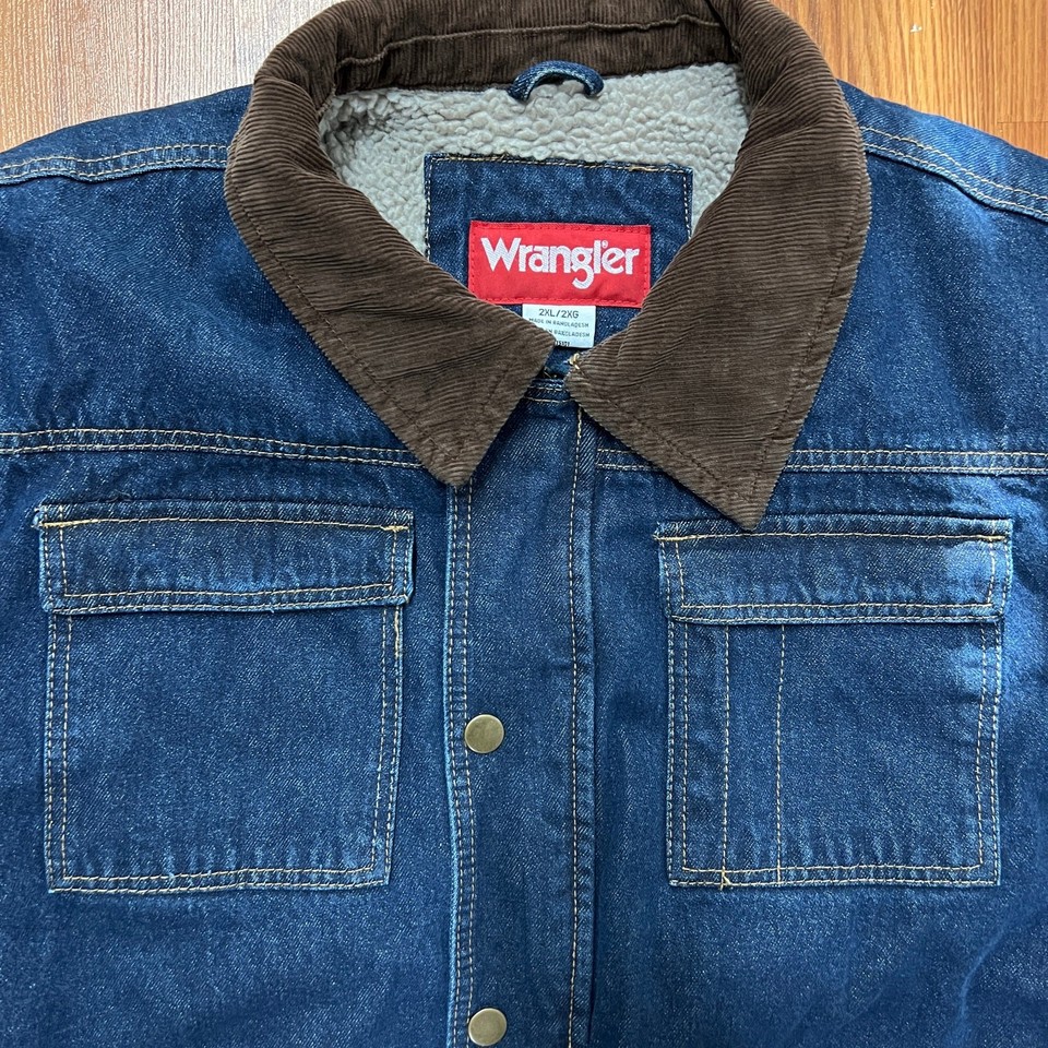Wrangler Denim Chore Jacket Mens 2XL Blue Sherpa Lined Corduroy Collar ...
