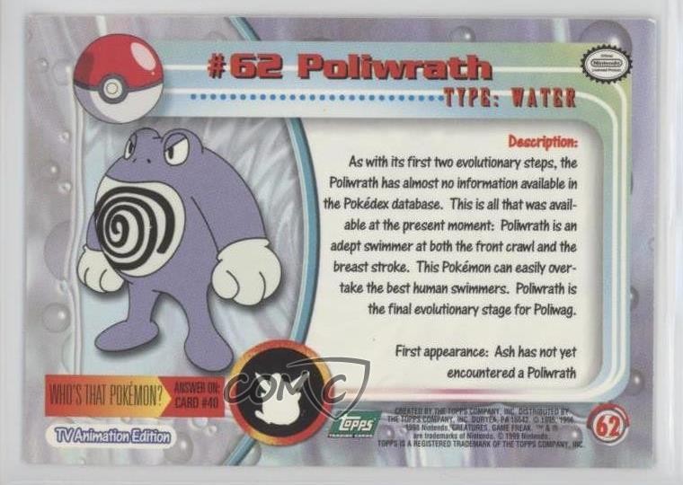 Poliwrath 3rd Printing (Green Topps Logo) #62 1999 07sf | eBay