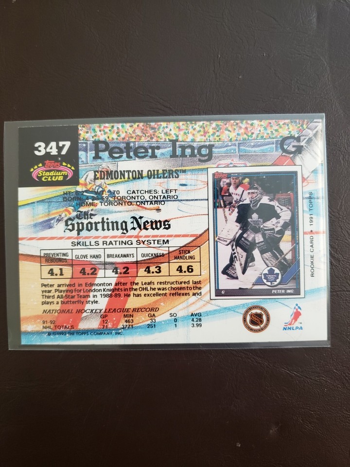 1992-93 Peter Ing Topps Stadium Club Hockey Edmonton Oilers | eBay