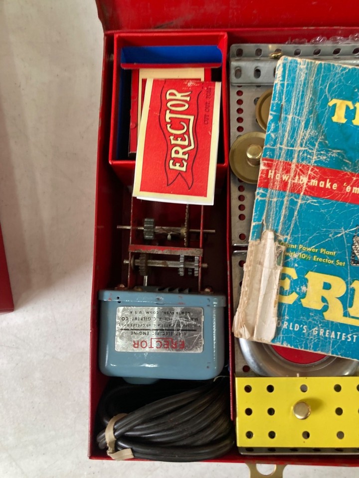 Lot Of 2 Vintage Gilbert Erector Set In Red Metal Case With Motor ...