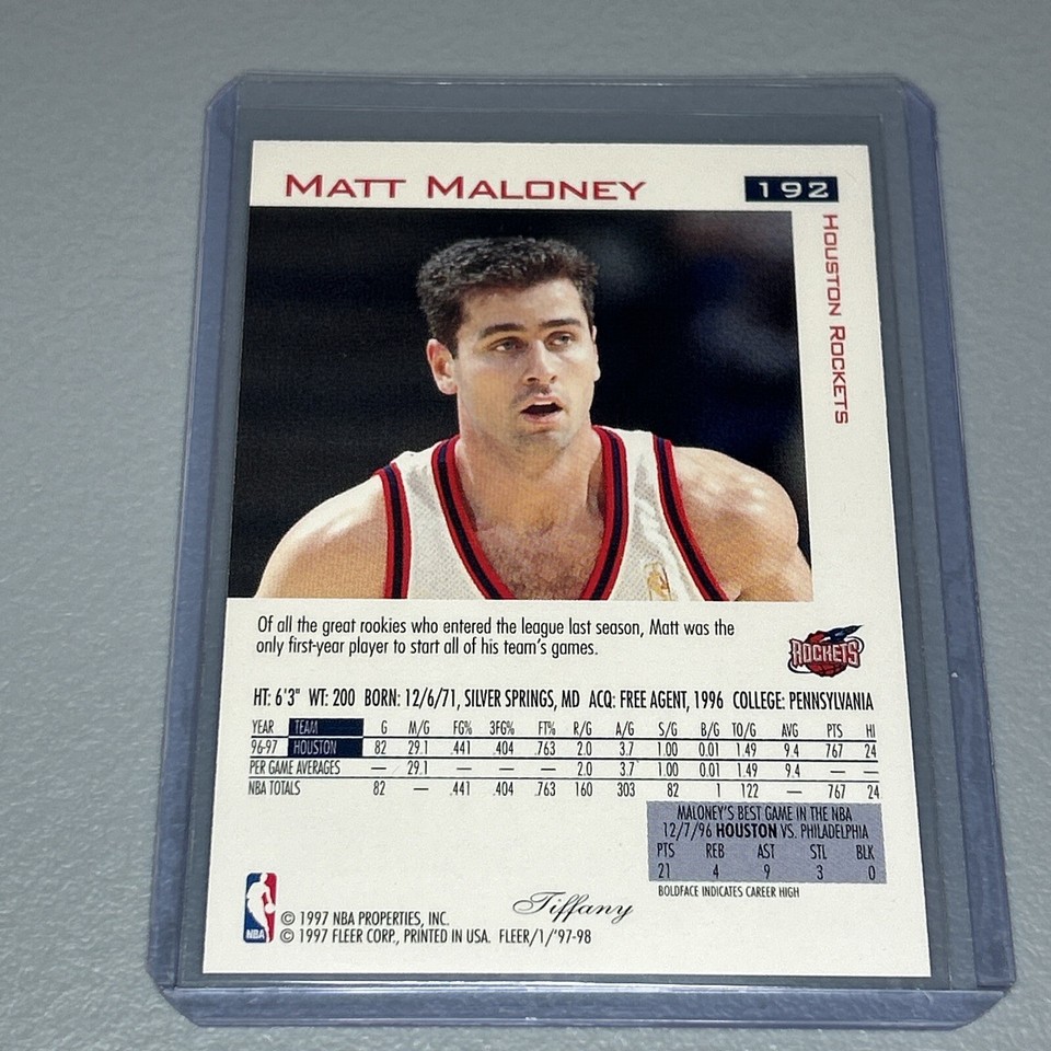 1997-98 Fleer Tiffany Collection Rockets Basketball Card #192 Matt ...