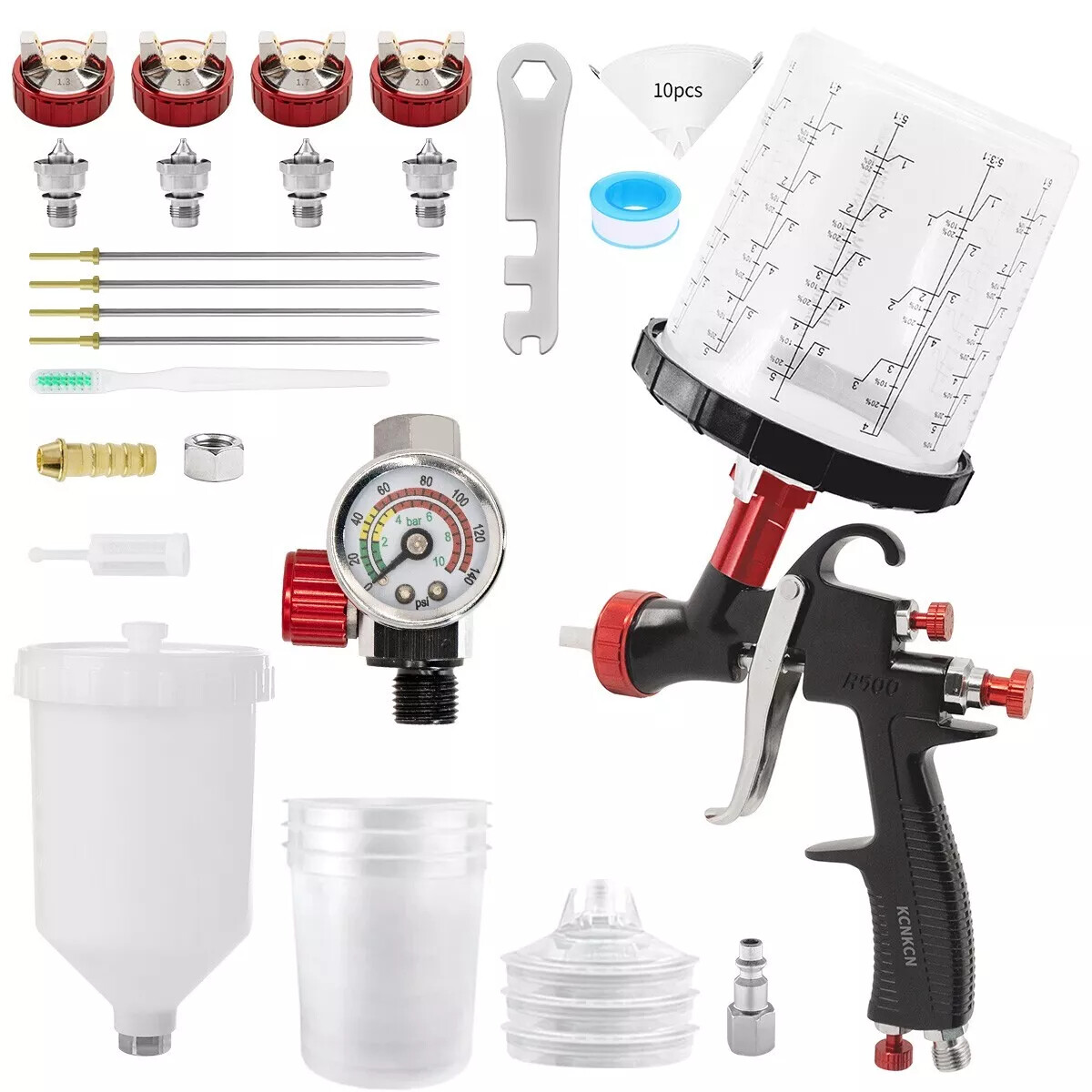 A610 Lvlp Air Spray Gun Kit Car Paint Gun W/ Mix Cups 1.3/1.5/1.7/2.0mm ...
