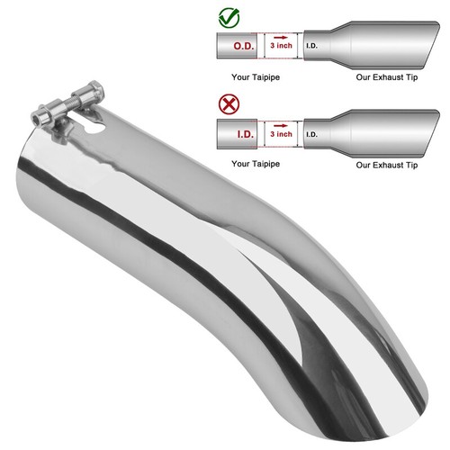 1pc/2pc Exhaust Tip 3" Inlet 3" Outlet 12" Long Stainless Steel Turn ...